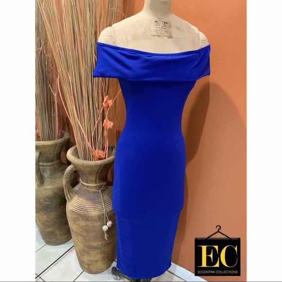 Eccentrik Collections | Dresses | Royal Blue Off Shoulder Bodycon Midi ...